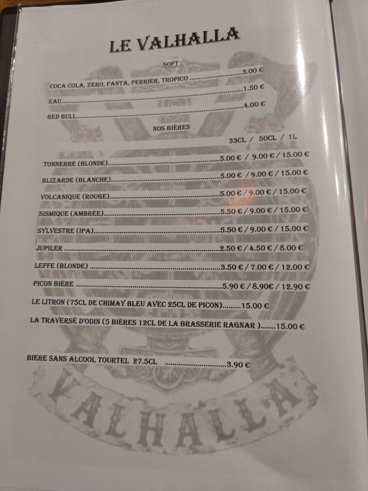 Menu au Le Valhalla restaurant, Gognies-Chaussée