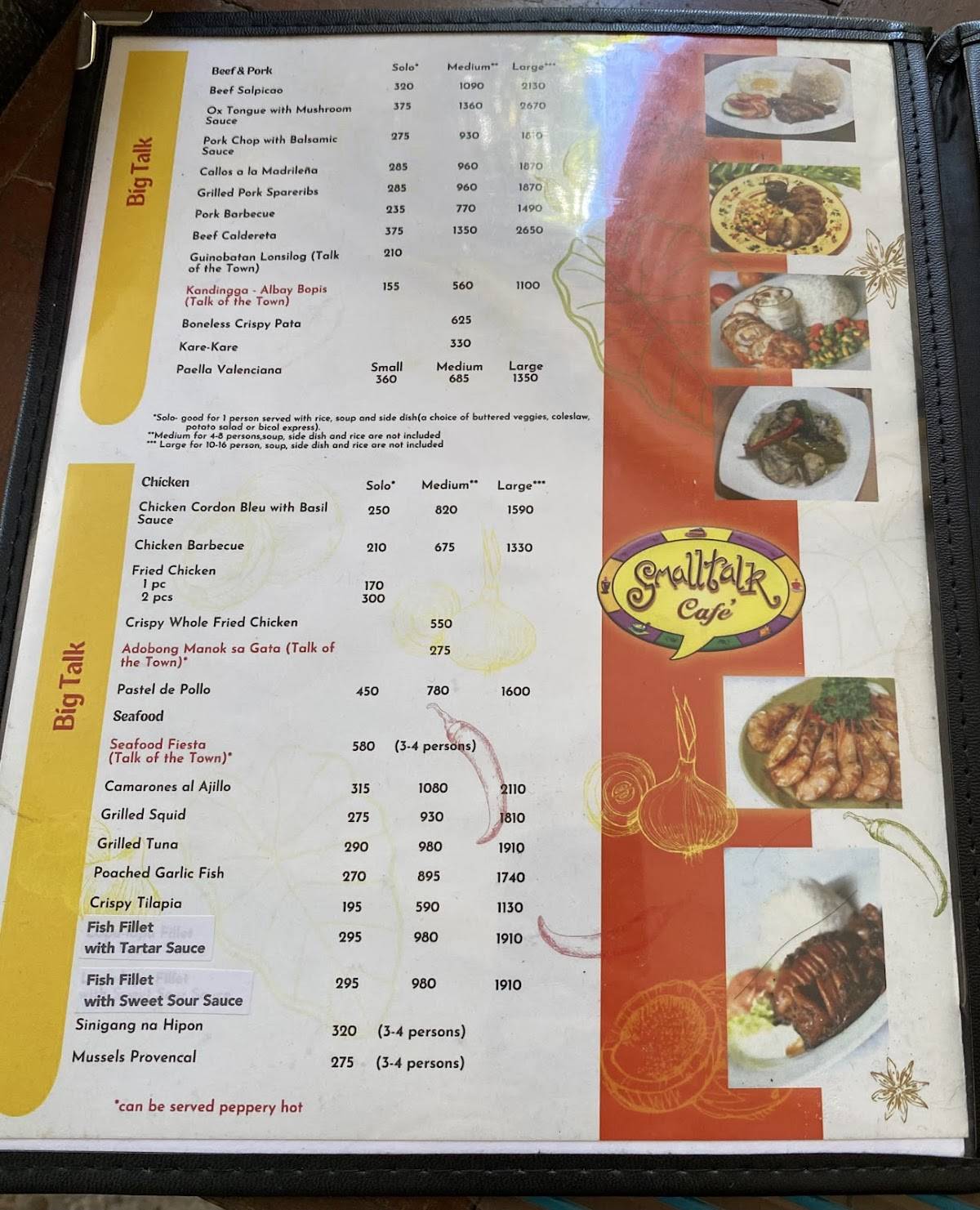 Menu at Small Talk Café desserts, Legazpi City, 4PQP+2X9