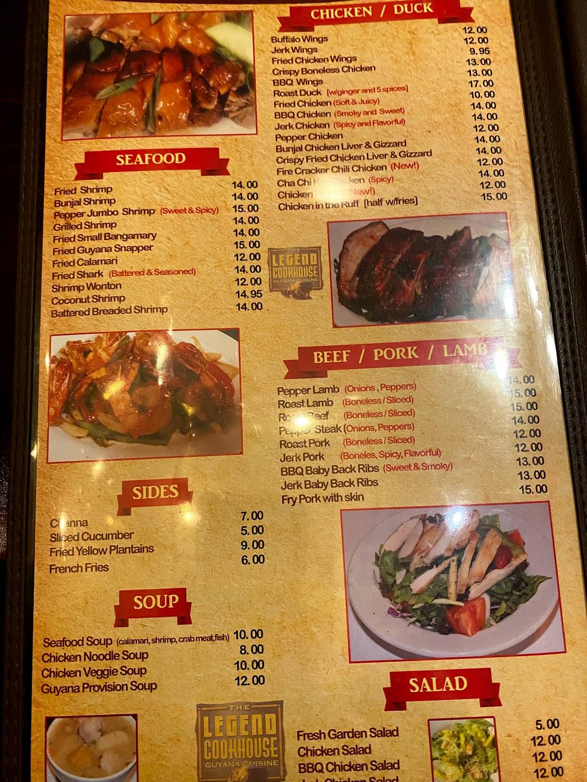 Menu at Legend Cookhouse restaurant, New York City, Rockaway Blvd
