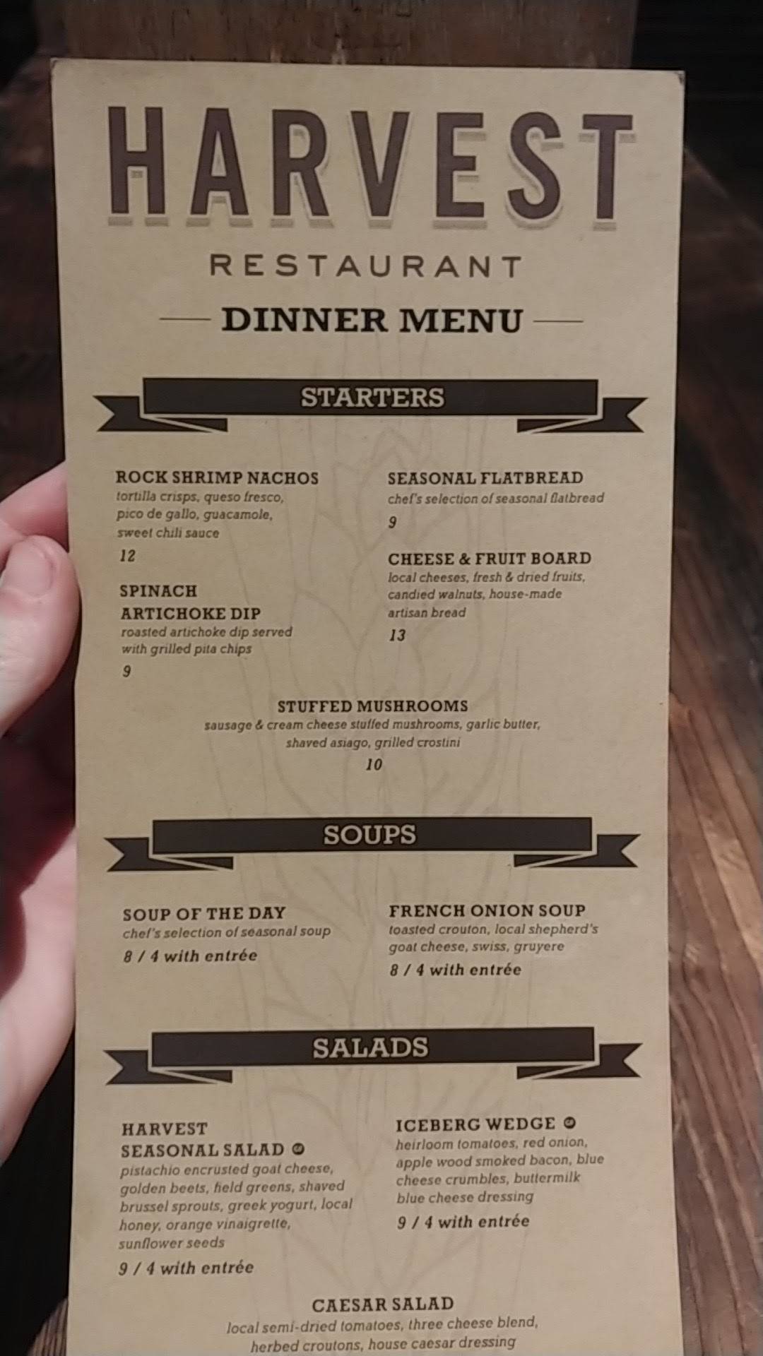 Menu at Harvest Restaurant, Lehi