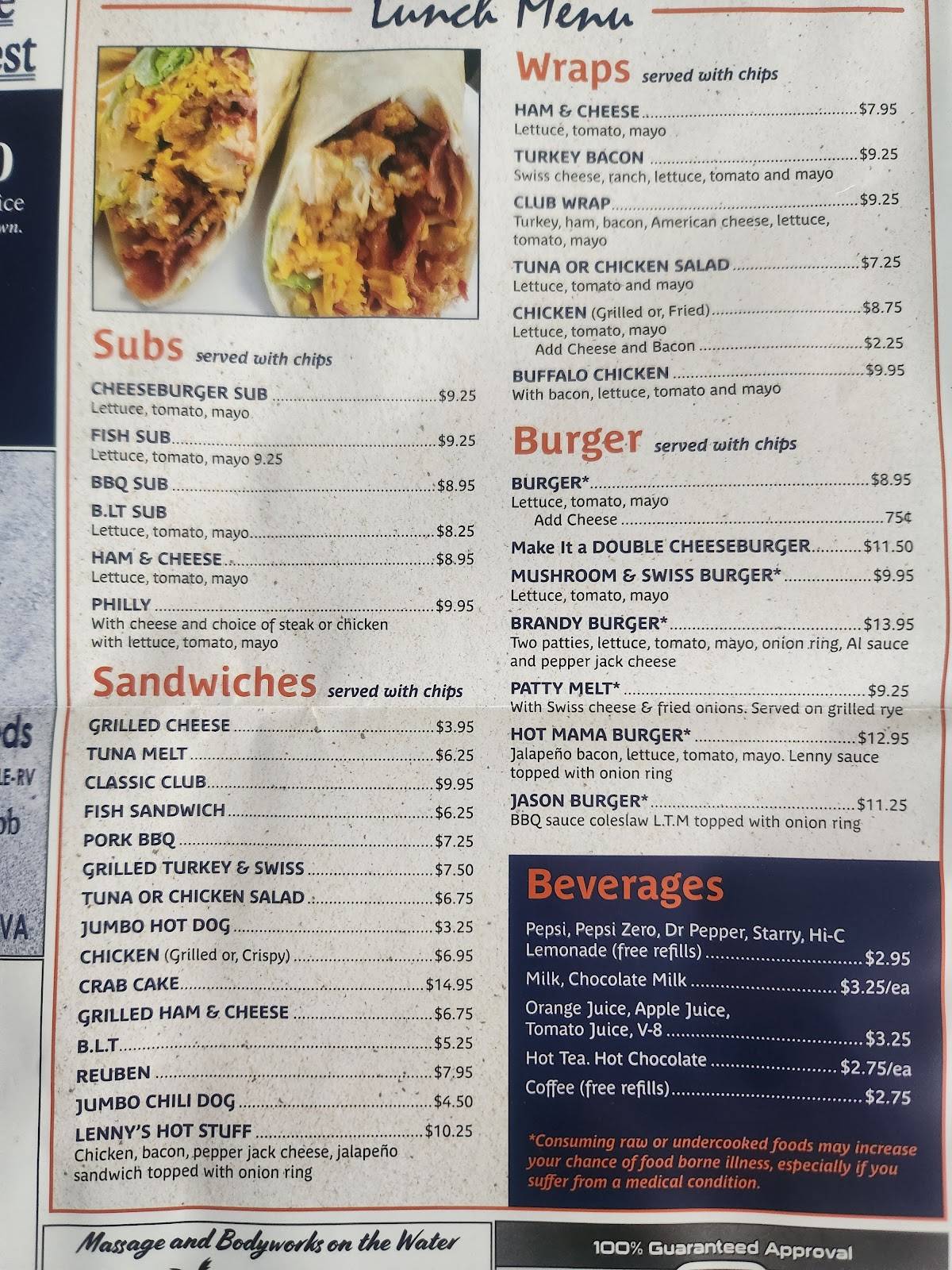 Menu at Lenny's Restaurant, Colonial Beach
