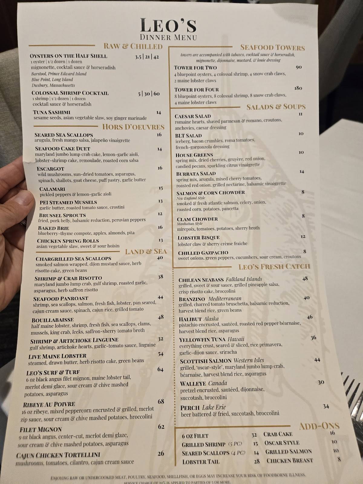 Menu at Leo's Seafood Restaurant & Bar, Grand Rapids