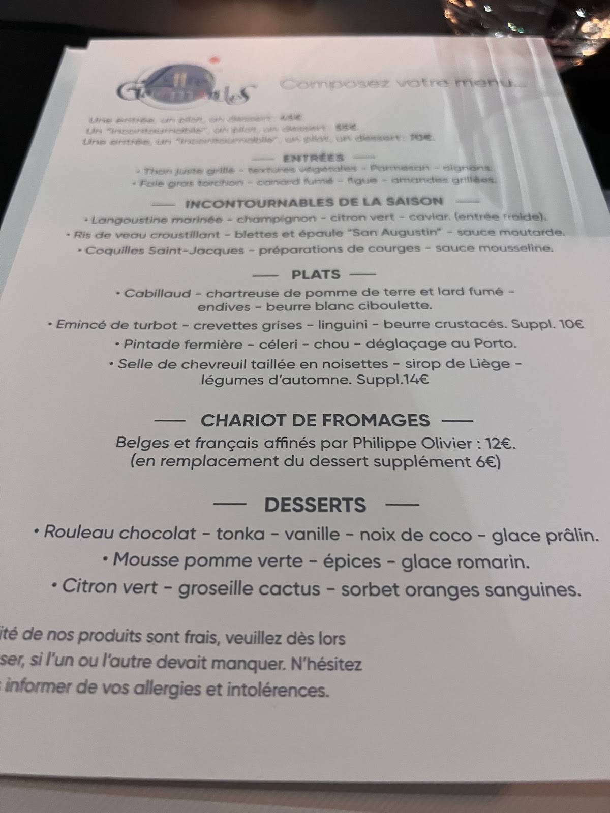 Menu au Les Lettres Gourmandes, Erquelinnes, Rte de Mons 52