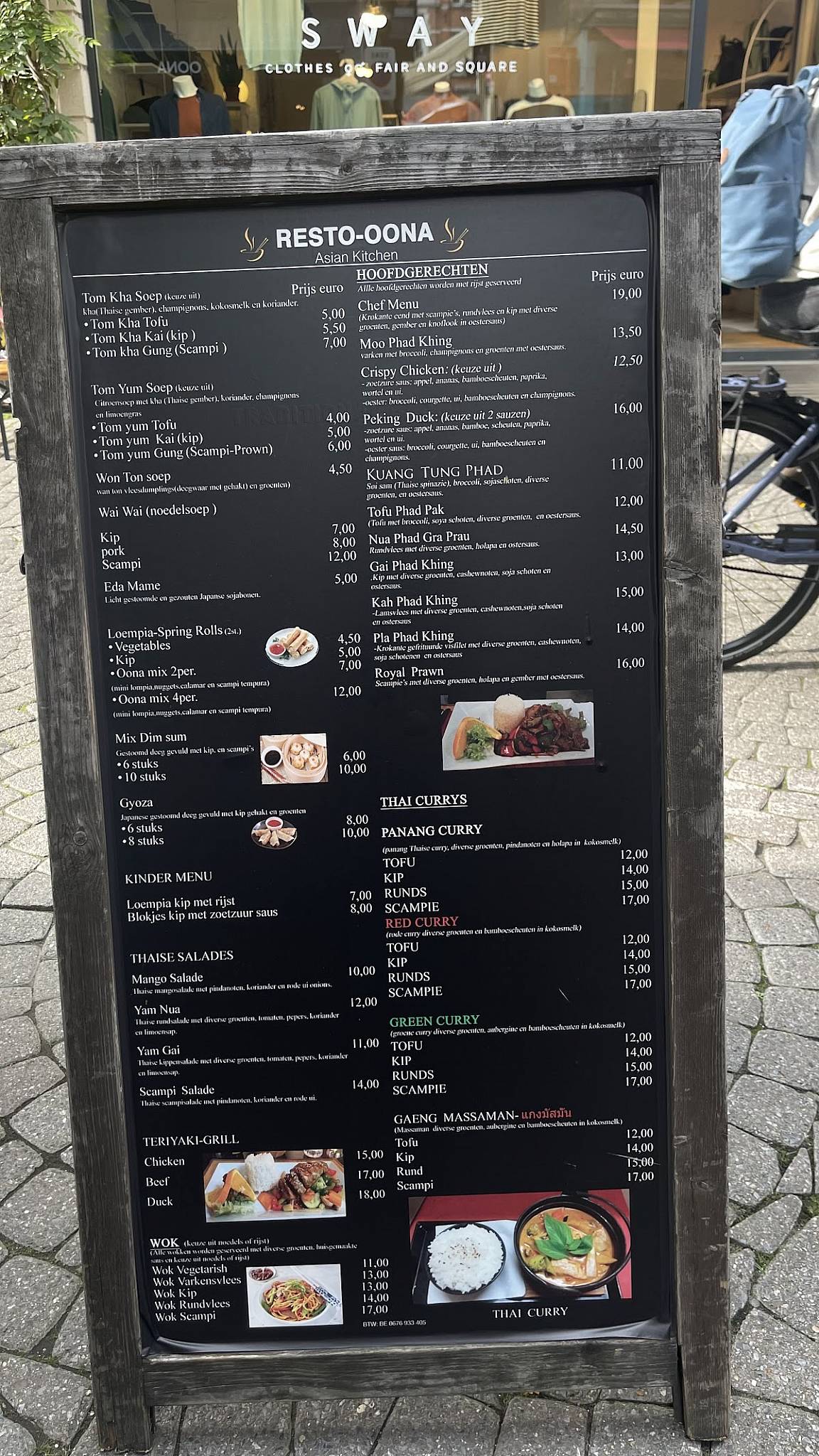 Menu at Oona Asian Restaurant, Leuven, Belgium