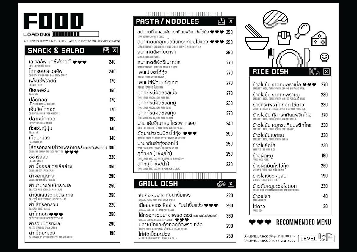 Menu at Level Up.BKK restaurant, Bangkok