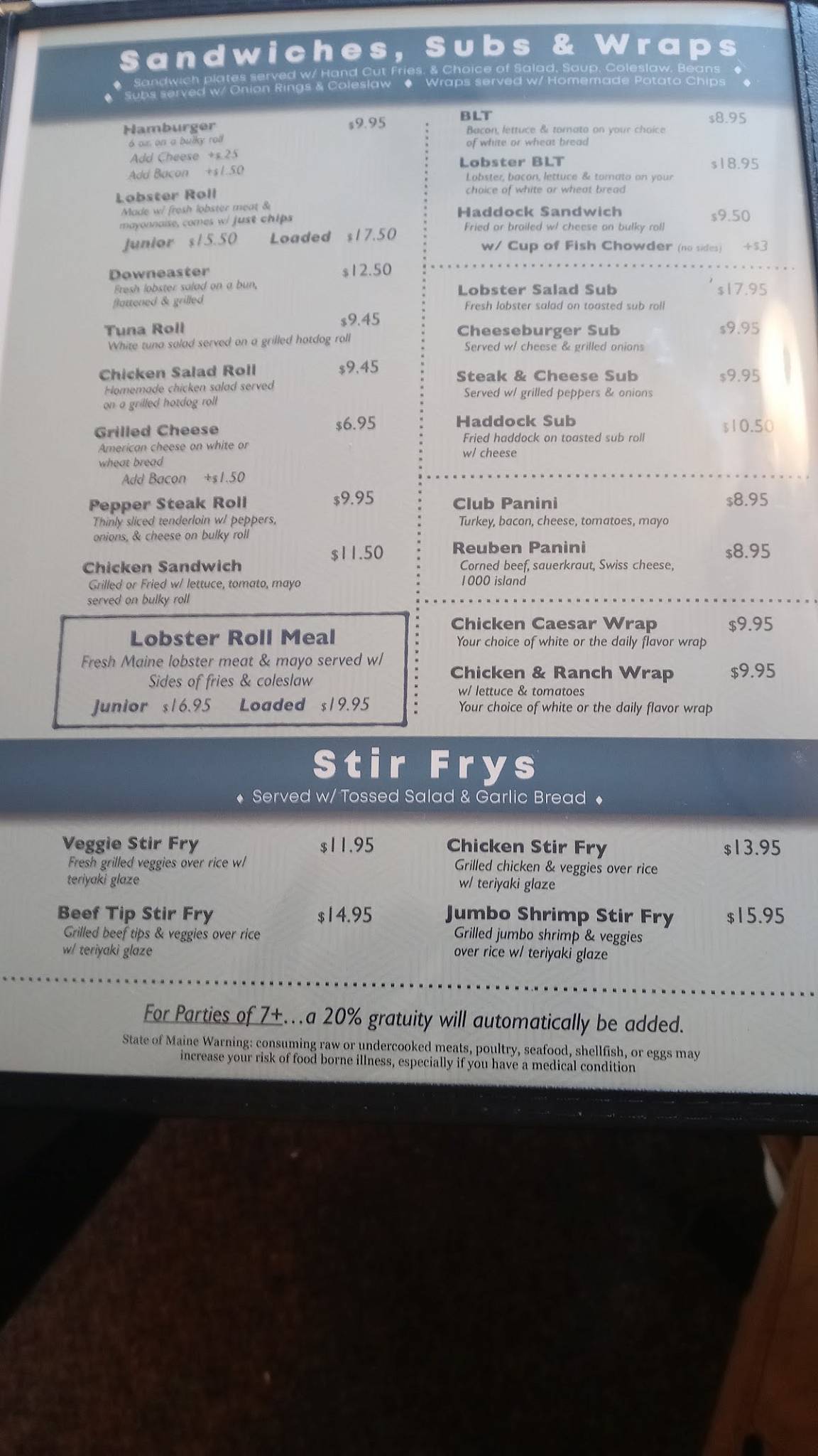 Menu at Chick-A-Dee of Lewiston restaurant, Lewiston