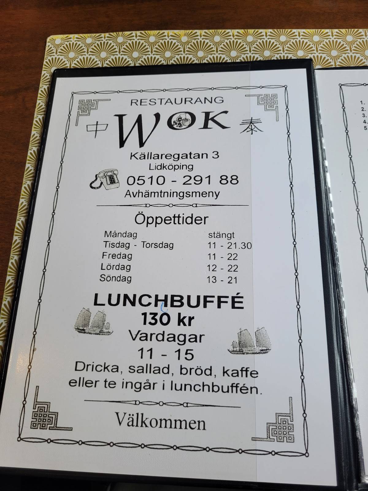 Menu at Lidköpings Wok House restaurant, Lidköping