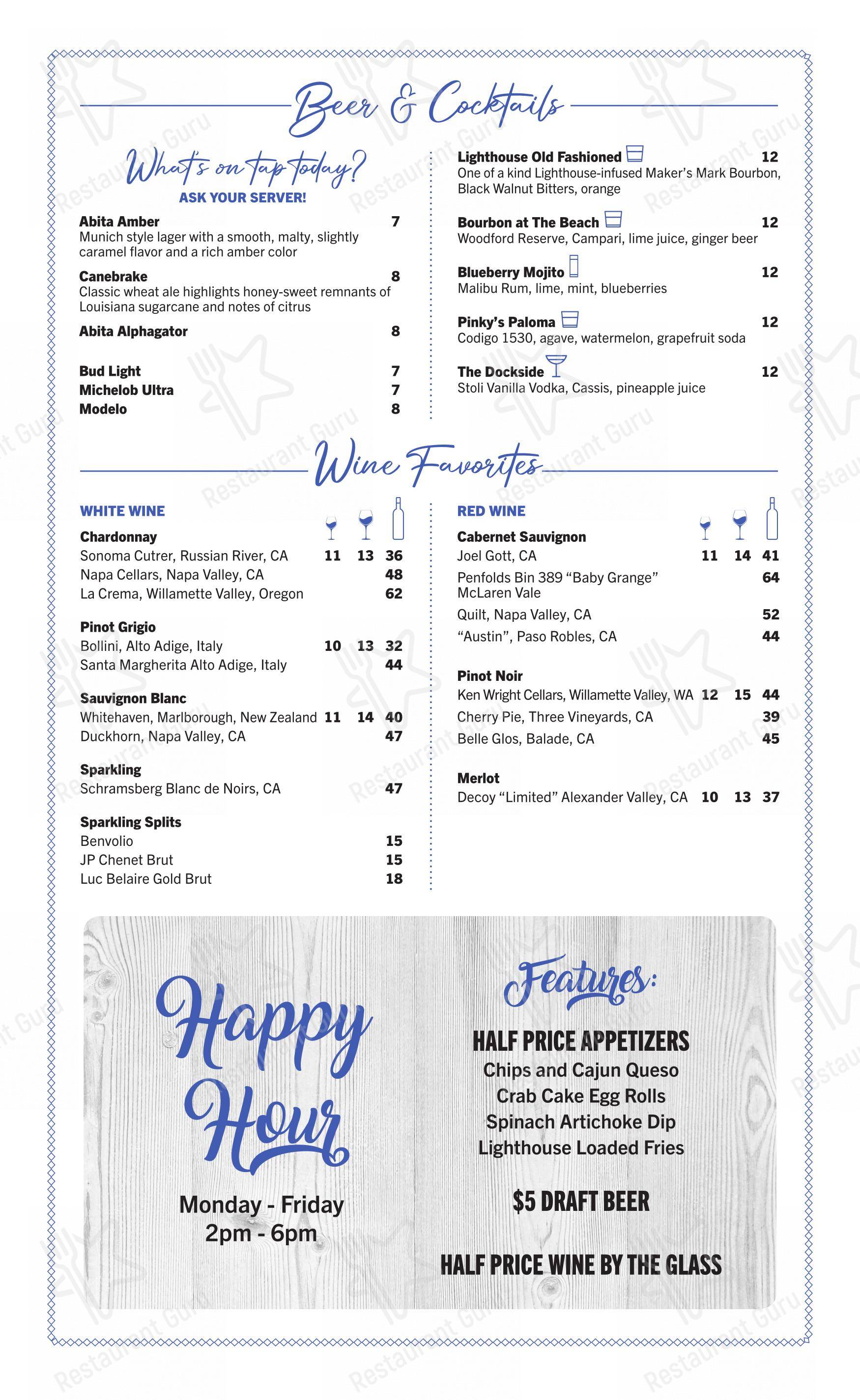 Menu at Lighthouse Bend pub & bar, Cameron