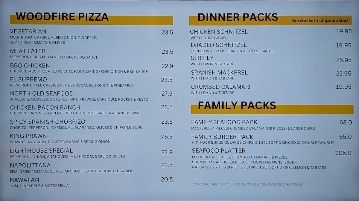 Menu at Lighthouse Seafood Mackay restaurant, Mackay Harbour, 50 ...