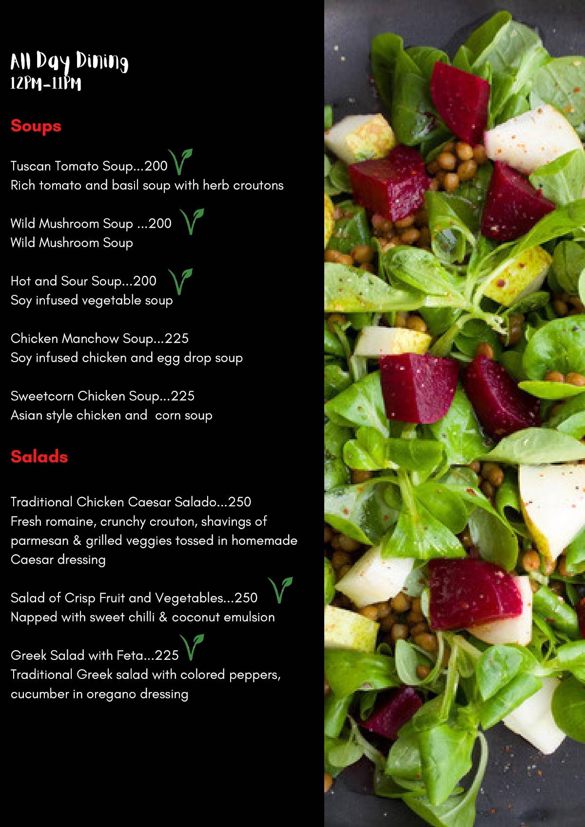Menu at Limelight, Bengaluru