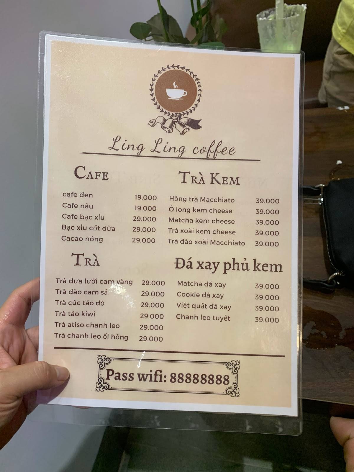 Menu at Ling Ling Coffee, Hai Phong