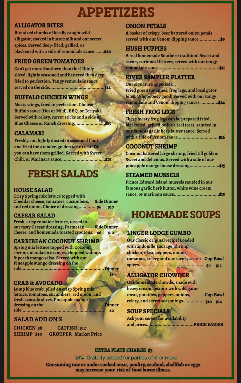 Menu at Linger Lodge Restaurant, Bradenton