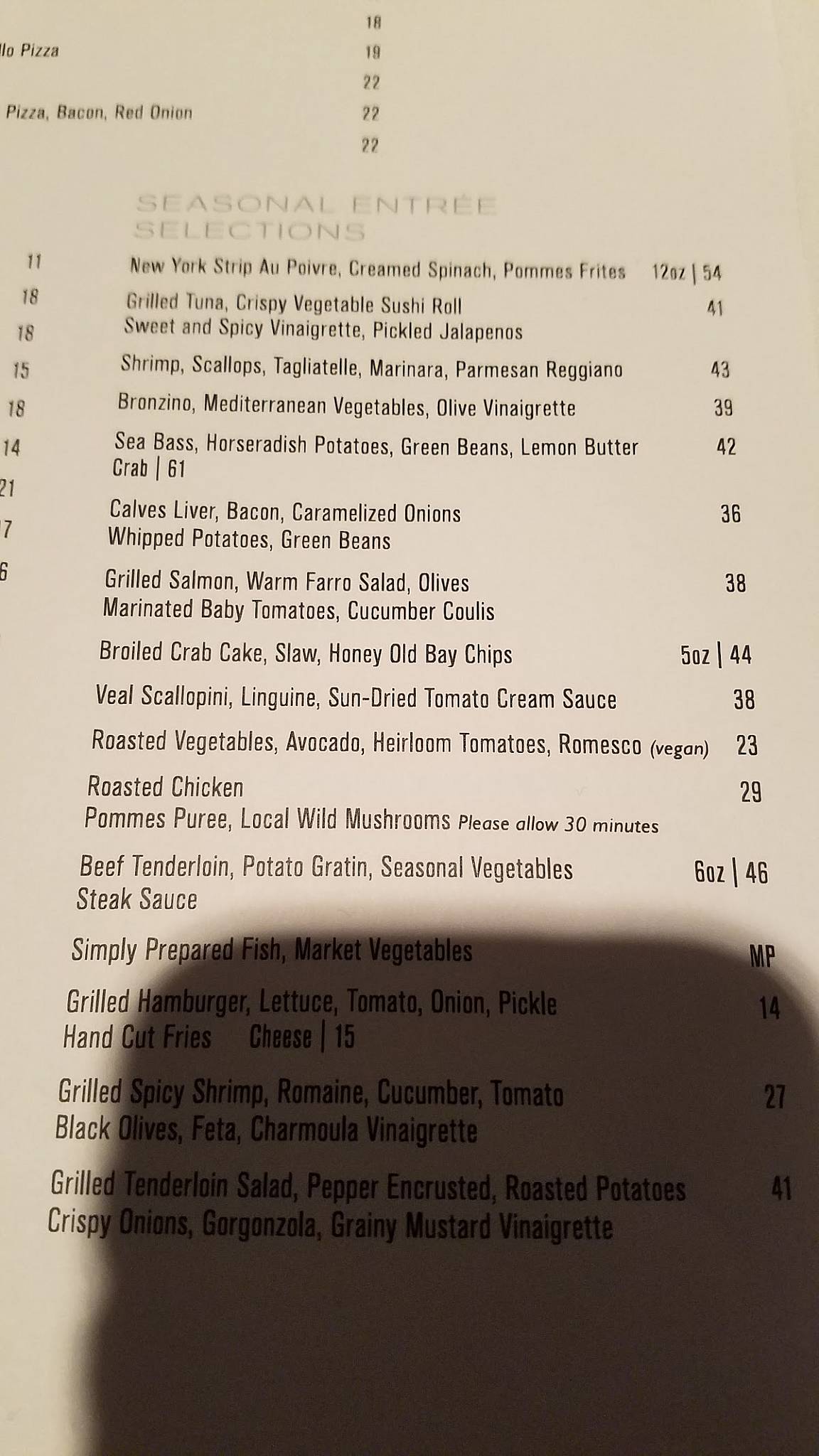Menu at Linwoods restaurant, Owings Mills