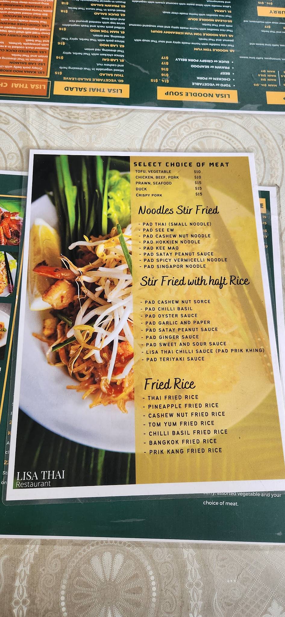 Menu at Lisa Thai Restaurant, Allawah