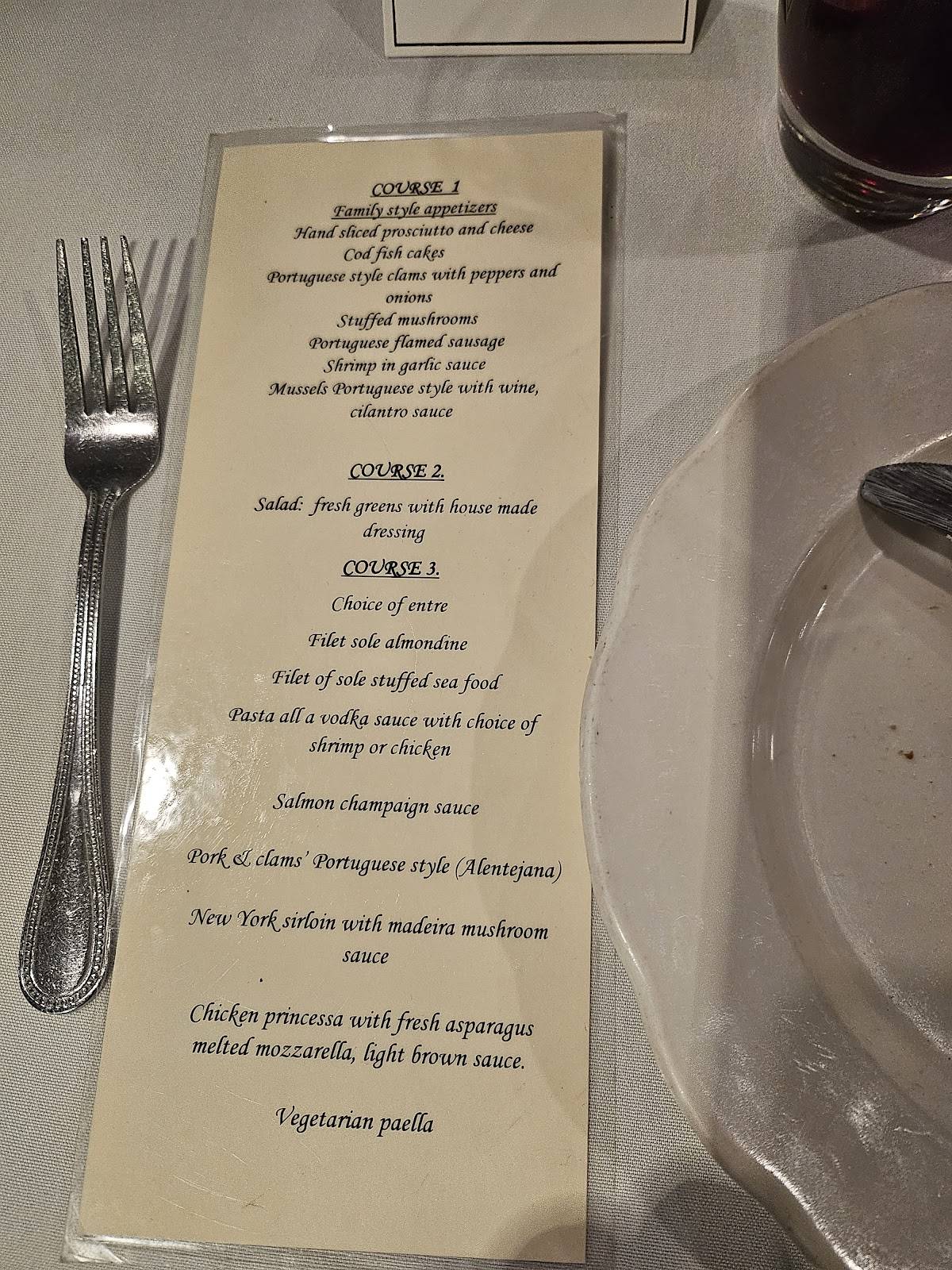 Menu at Lisbon Cafe, Mineola