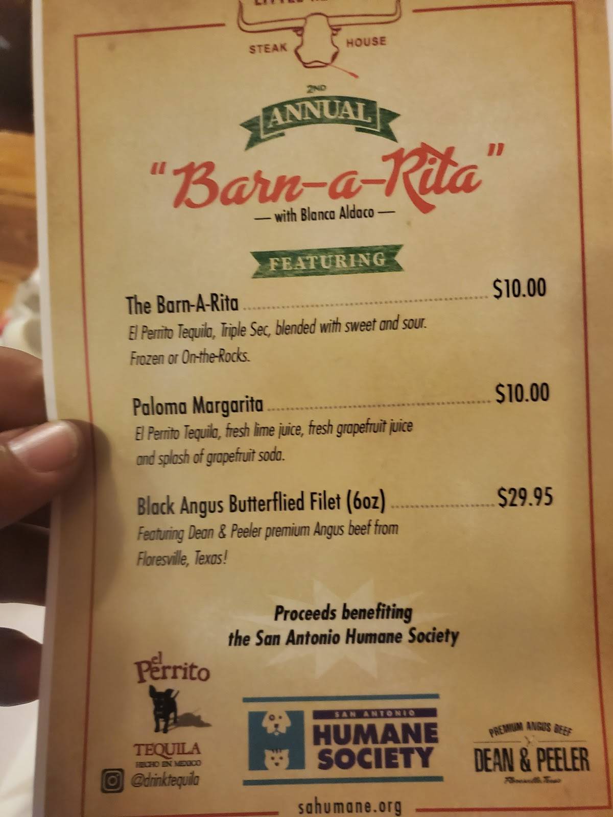 Menu at Little Red Barn Steak House, San Antonio