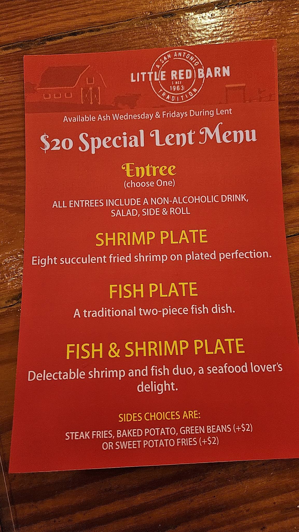Menu at Little Red Barn Steak House, San Antonio