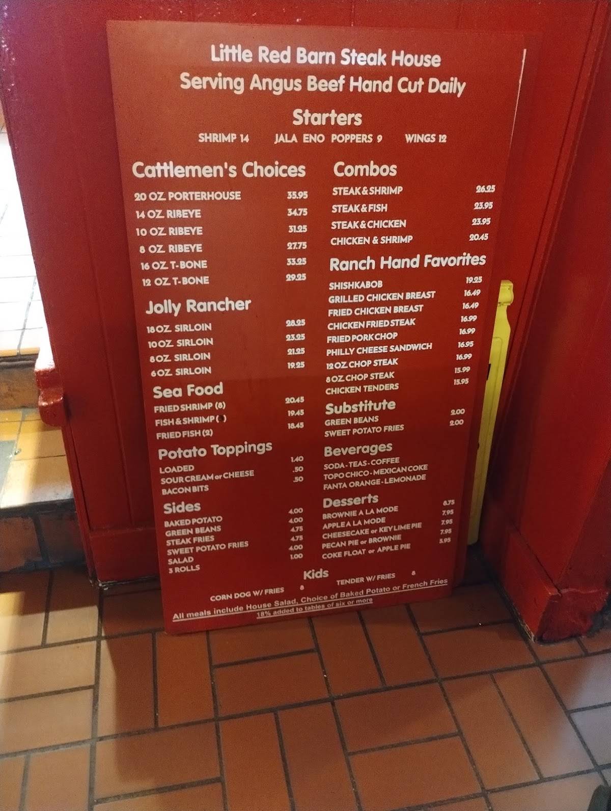 Menu at Little Red Barn Steak House, San Antonio
