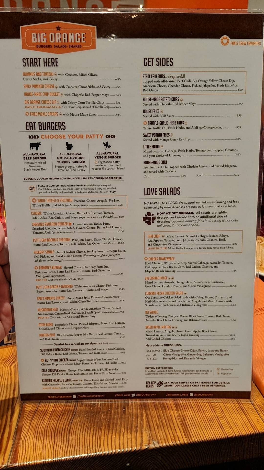 Menu at Big Orange : Midtown Little Rock restaurant, Little Rock, 207 N ...