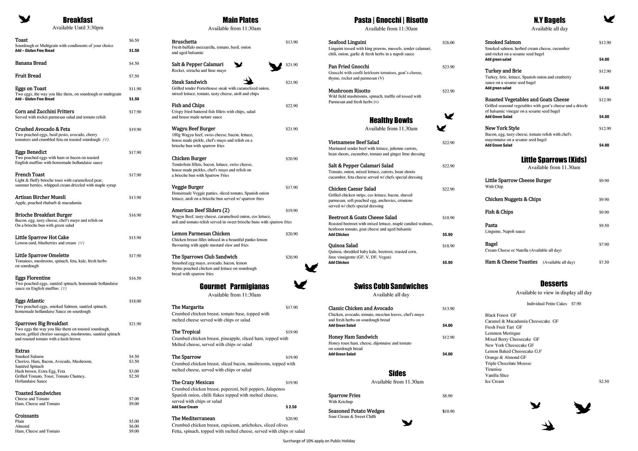Menu at Little Sparrow Melbourne cafe, Malvern East, Dandenong Rd