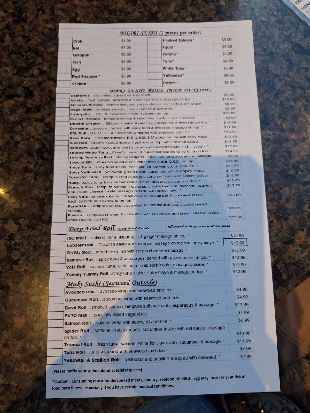 Menu at Little Tokyo Cafe, Knoxville, Mountain Grove Dr