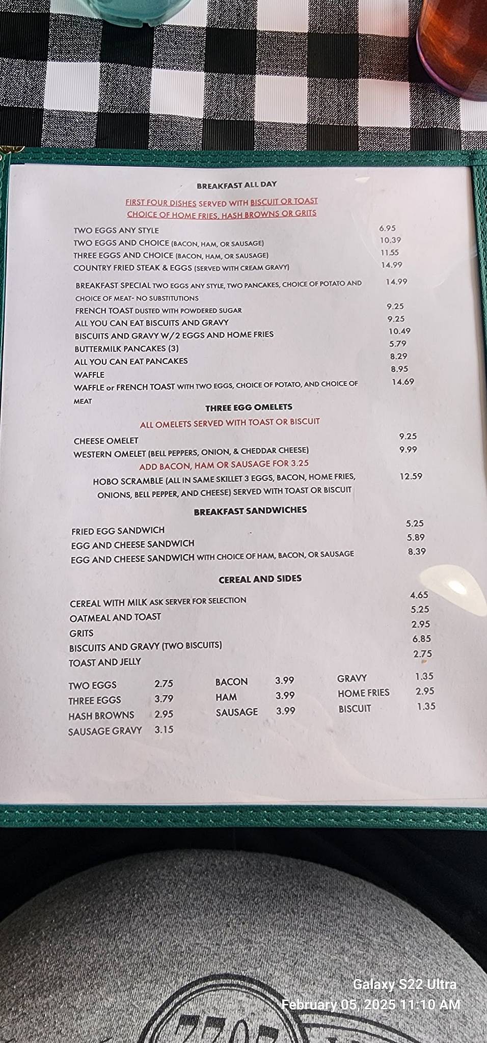Menu at Lizzy's Diner restaurant, Longview, Judson Rd