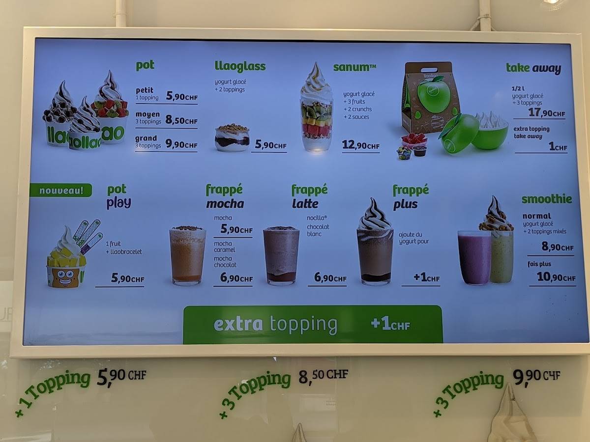 Menu at Frozen Yogurt LLAOLLAO, Montreux