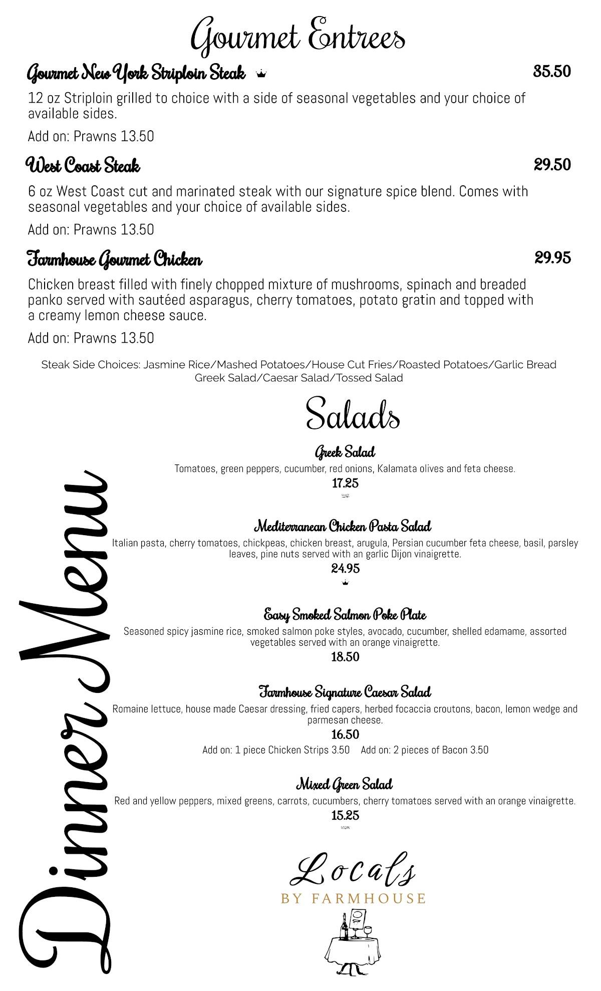 Menu at Locals by Farmhouse YXS restaurant, Prince George