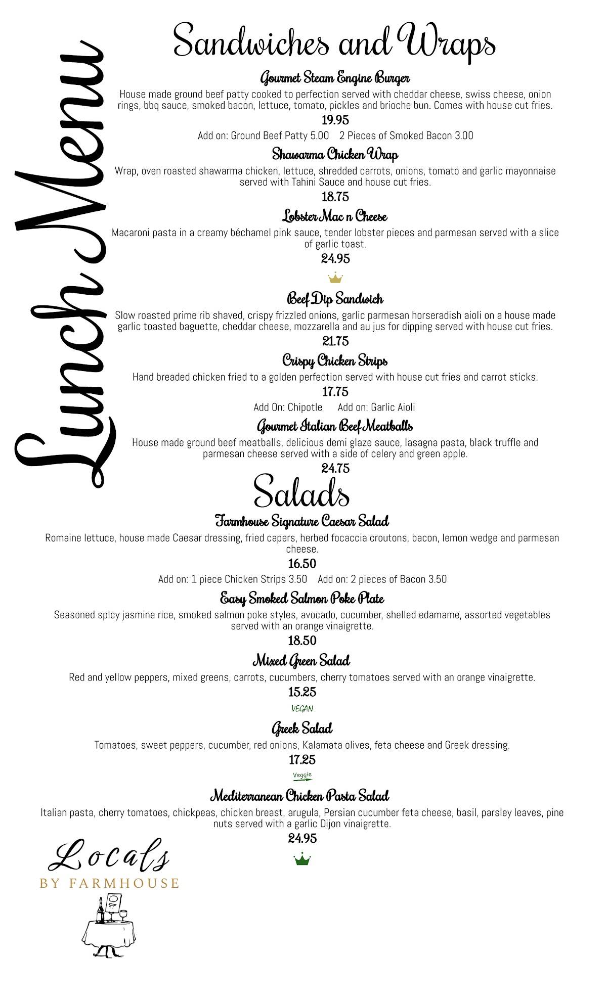 Menu at Locals by Farmhouse YXS restaurant, Prince George