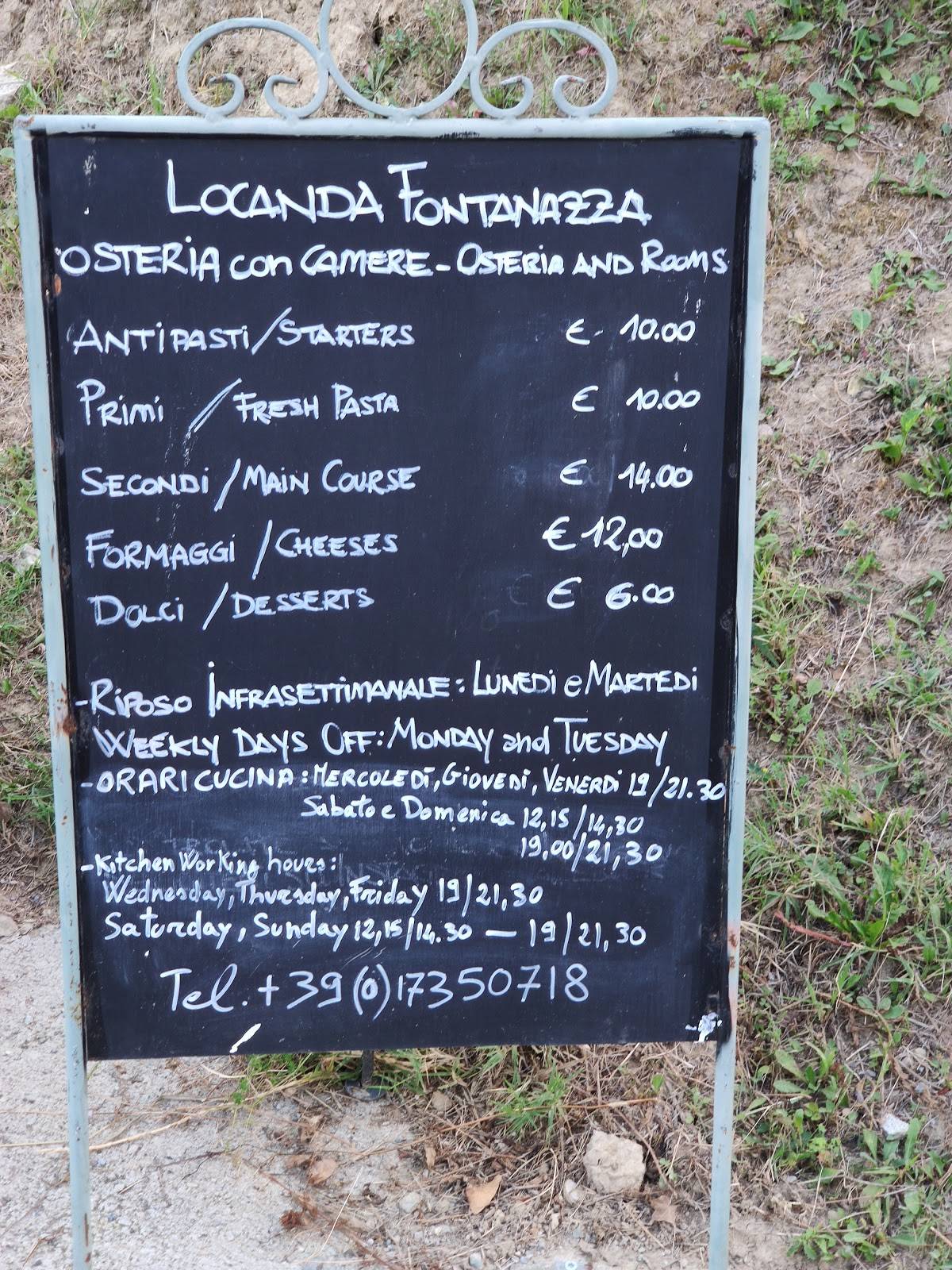 Carta del restaurante Locanda Fontanazza, La Morra