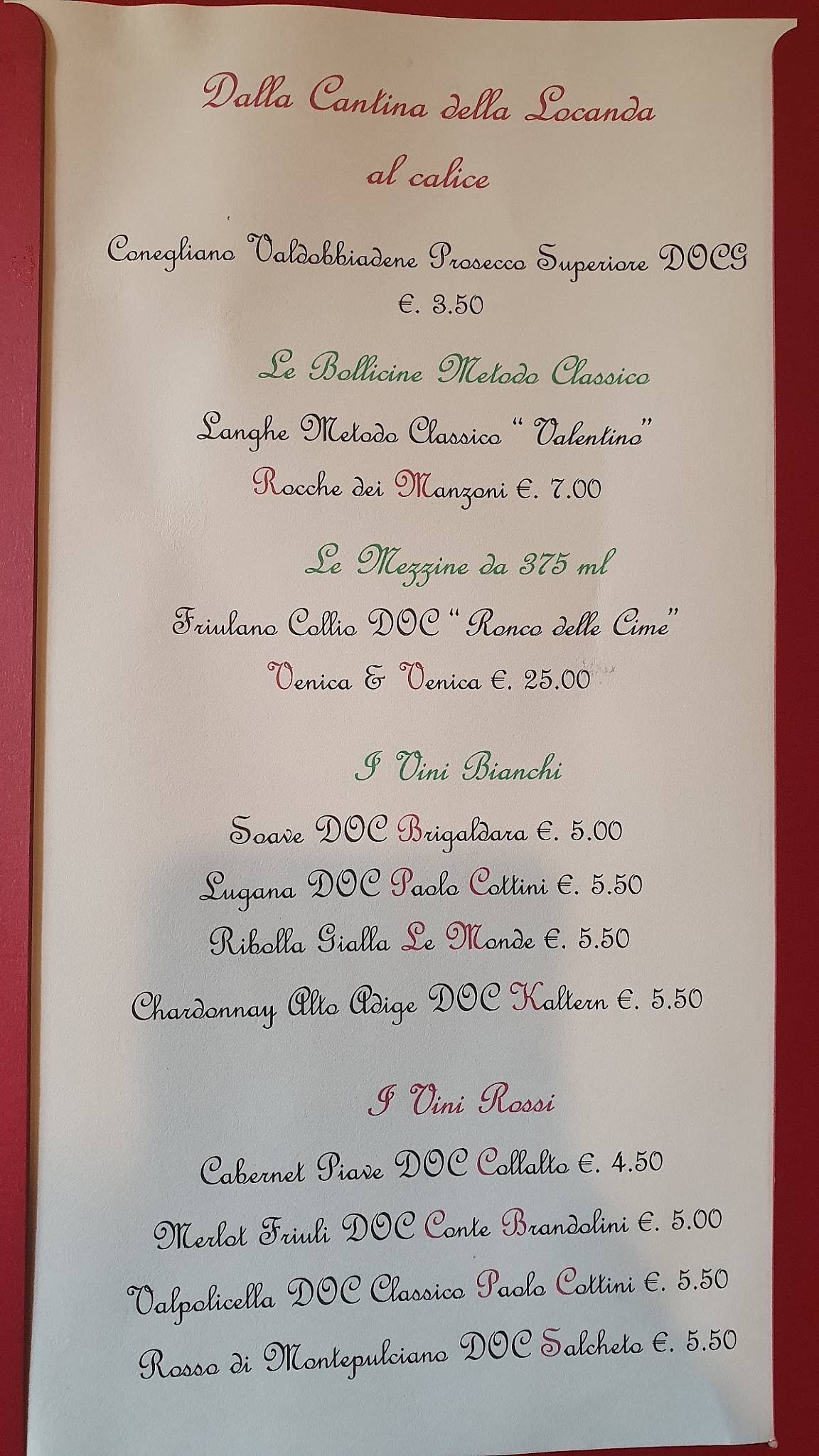 Menu da Locanda da Lino ristorante, Solighetto