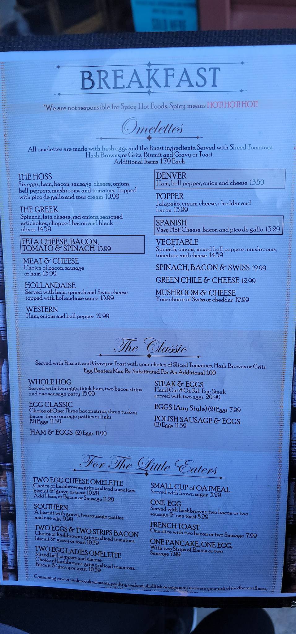 Menu at Log Cabin Restaurant, Ruidoso, Mechem Dr