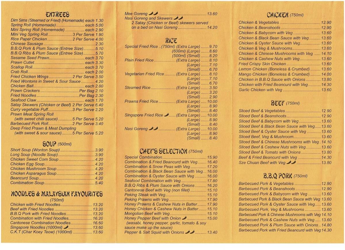 Menu at Loi Eng Restaurant, Ferntree Gully