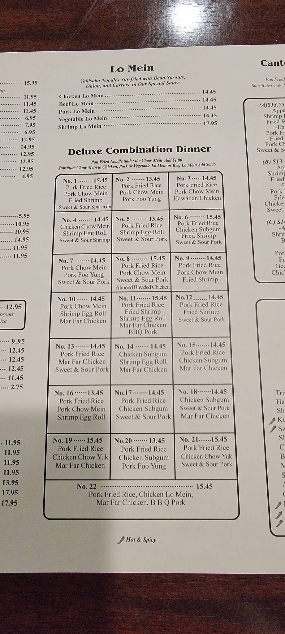 Menu at Lok Yaun Restaurant, Eugene