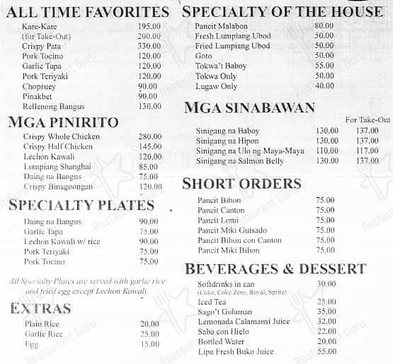 Menu at Lola Idang's Bahay Pancitan restaurant, Parañaque, Better ...