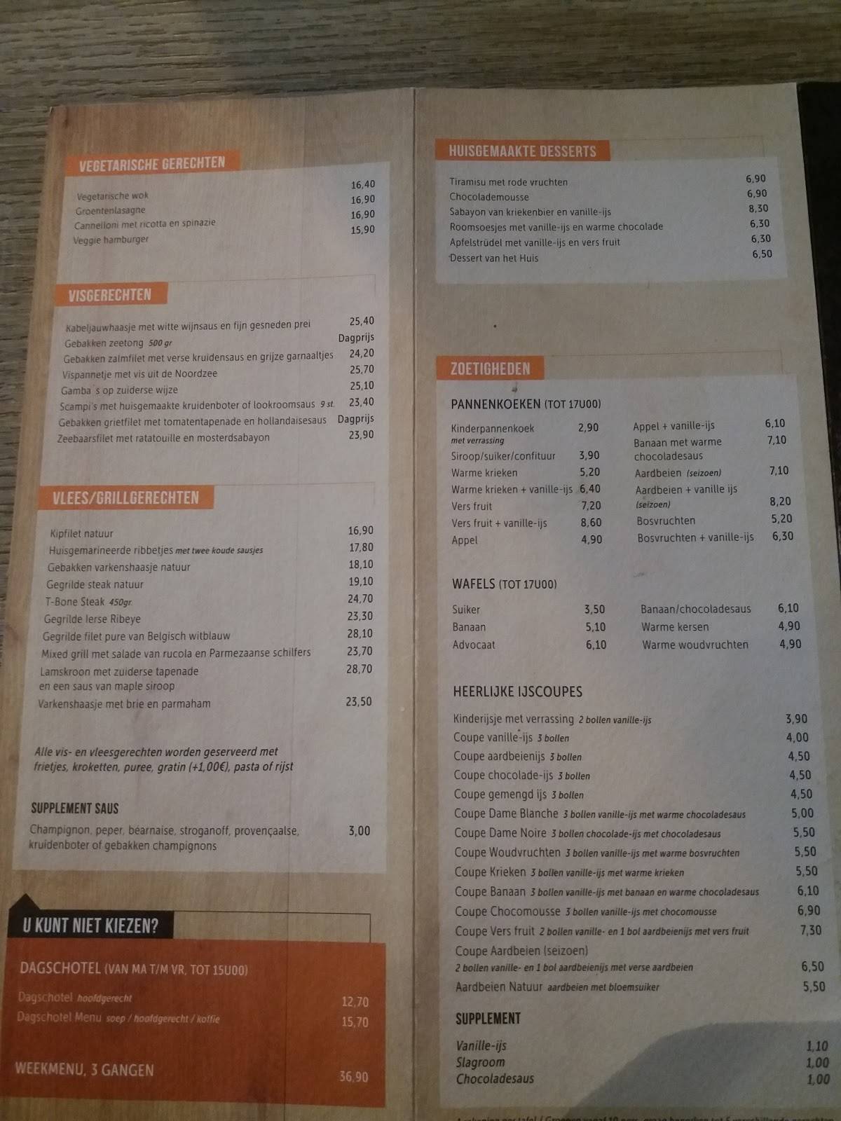 Menu at De Groote Hoef, Lommel