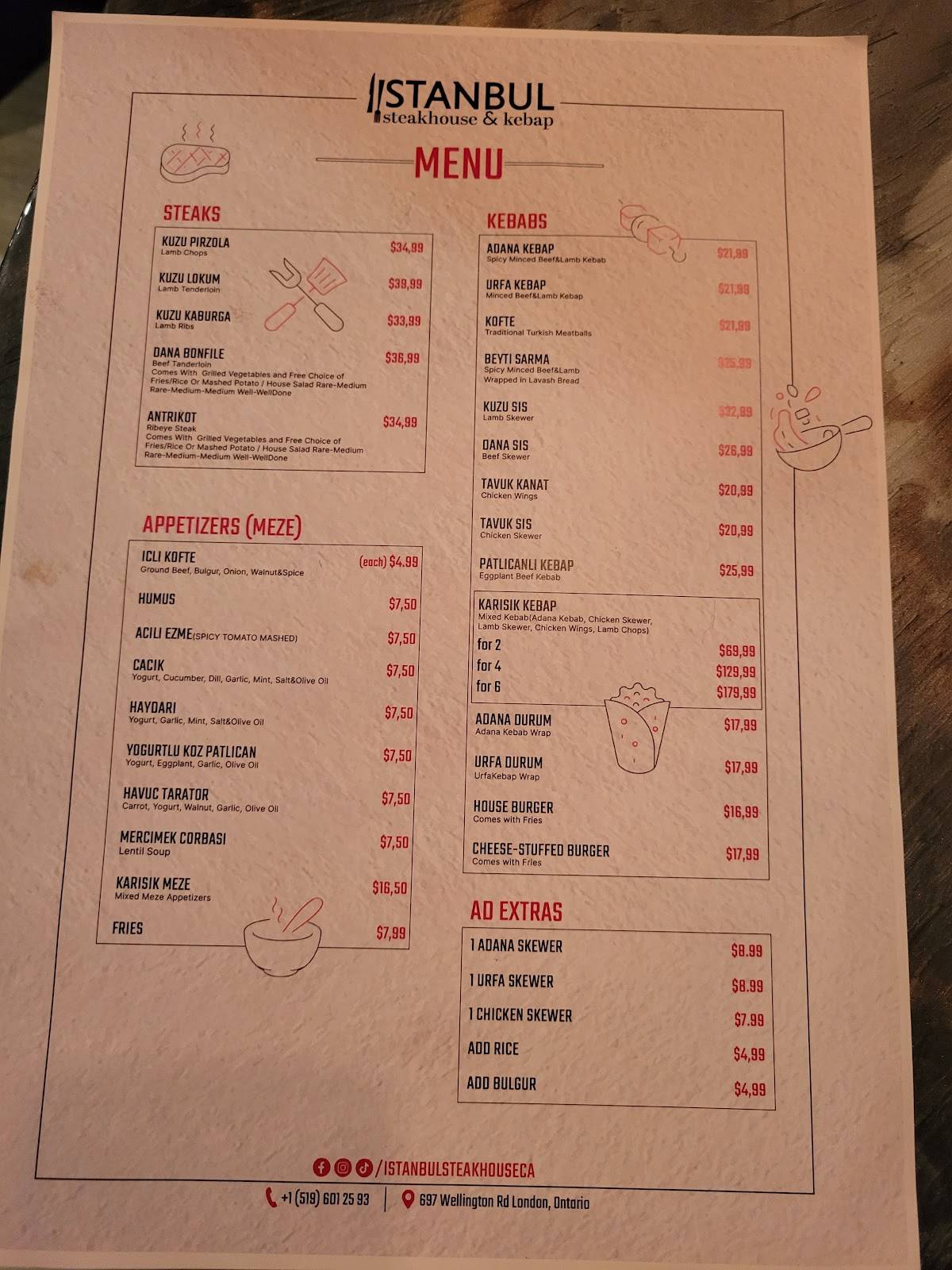 Menu at Istanbul Steak House & Kebab, London