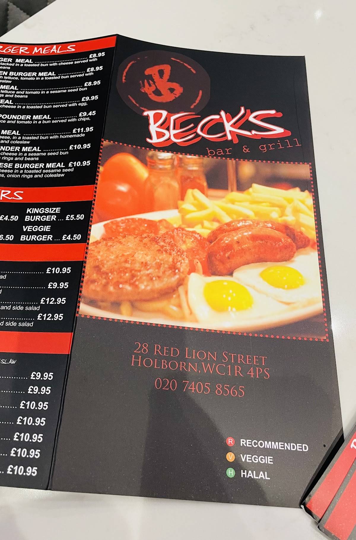 Menu at Becks Cafe, London