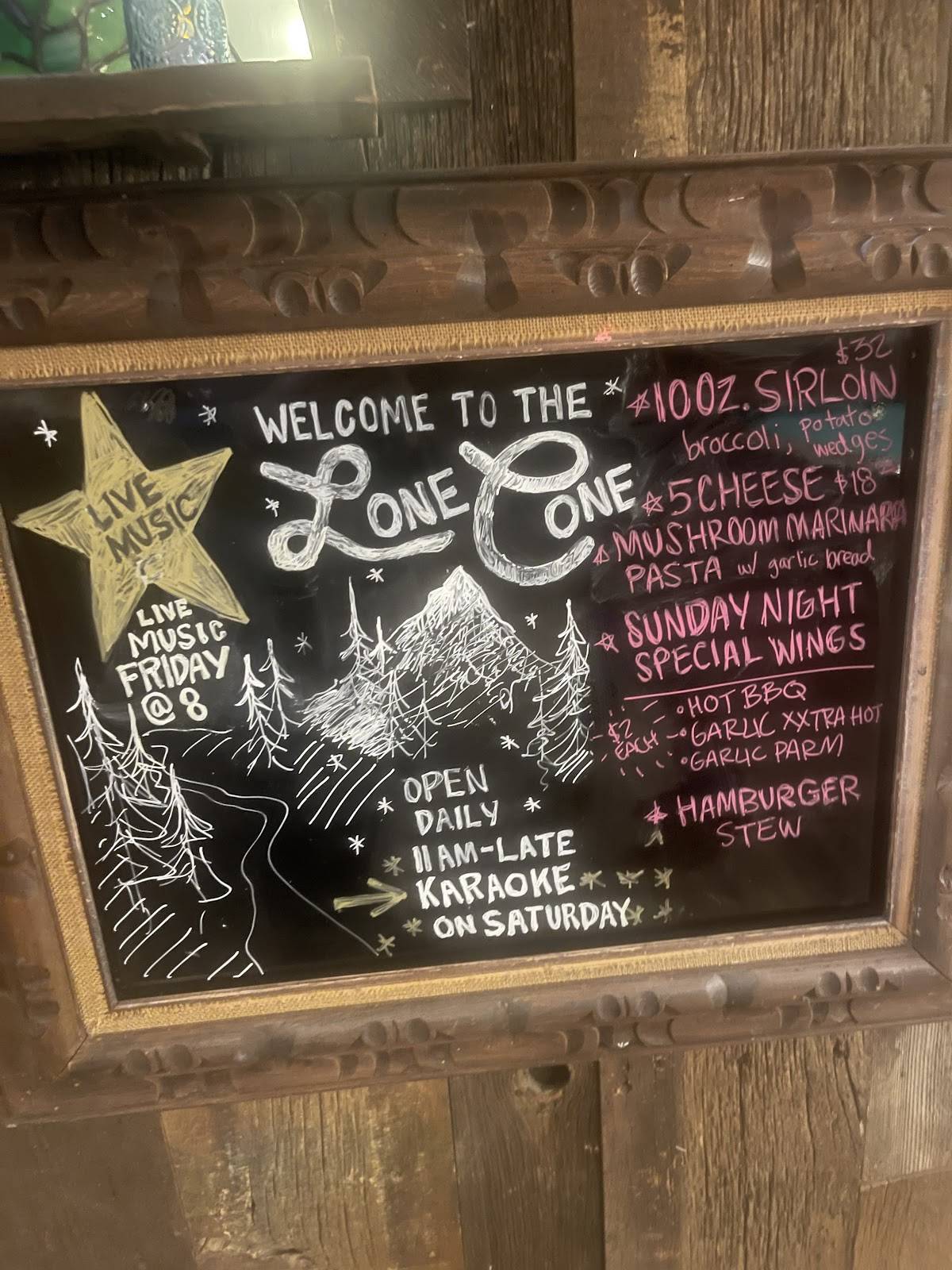 Menu at Lone Cone Saloon - Restaurant & Bar, Norwood