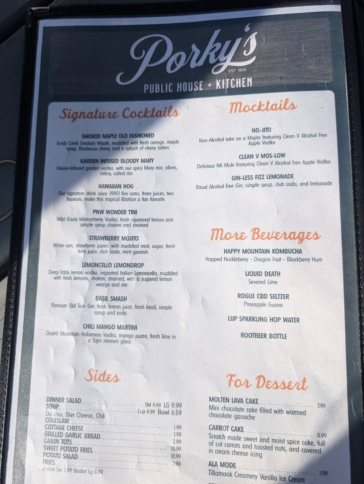 Menu at Porky's Public House & Eatery, Longview