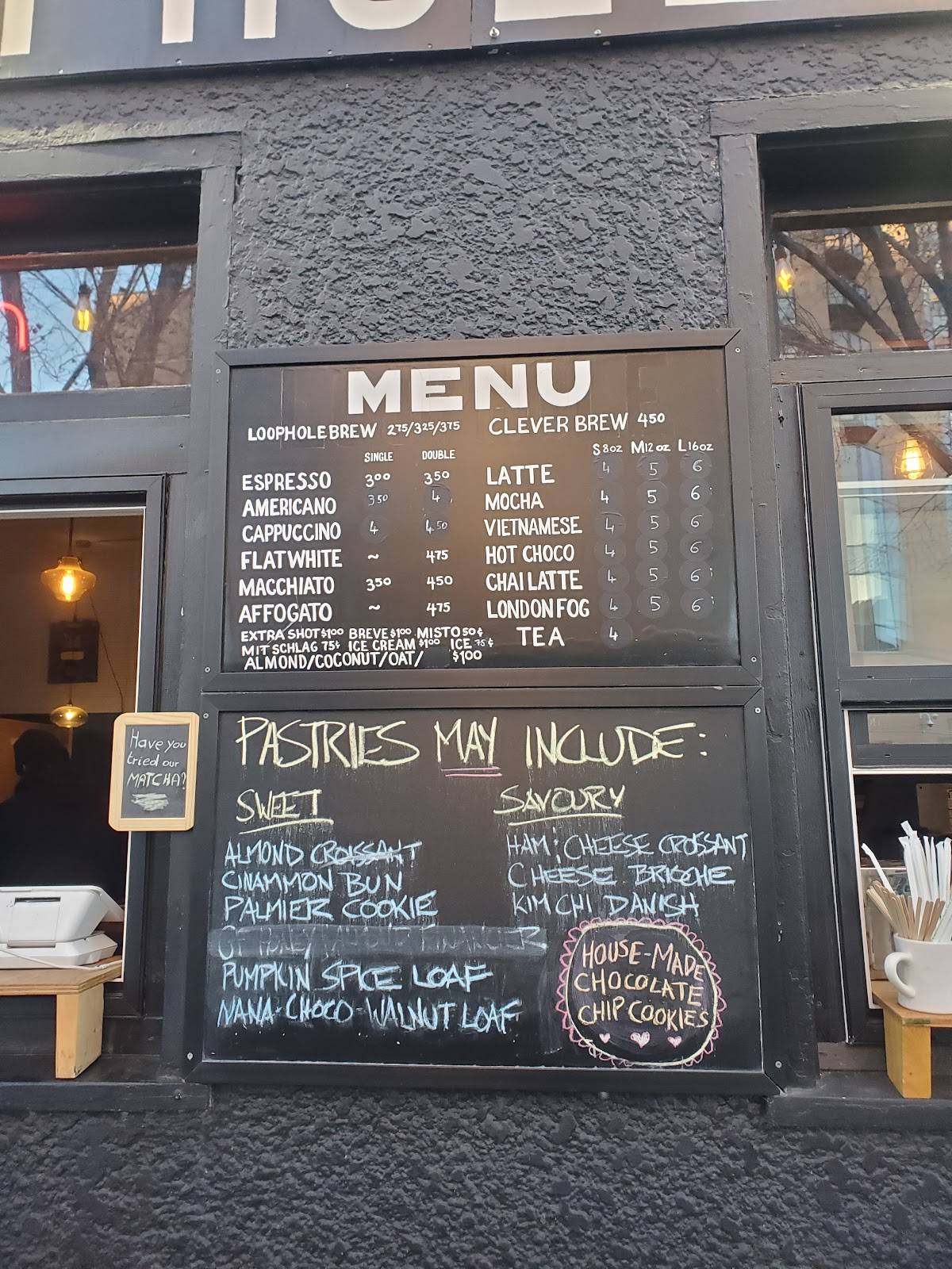 Menu at Loophole Coffee Bar, Calgary