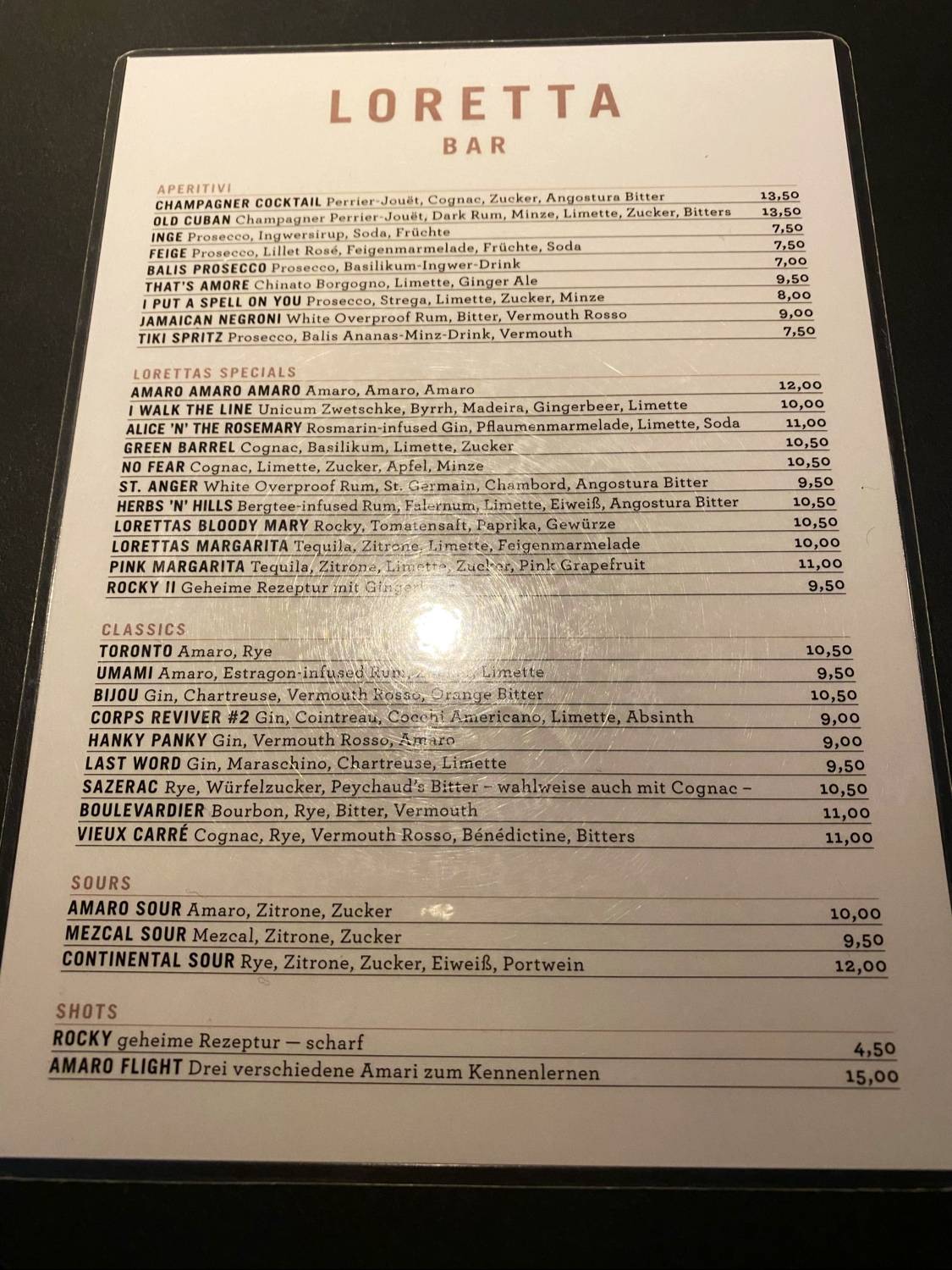 Carta de Loretta Bar, Munich