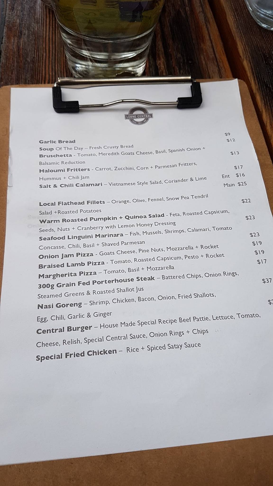 Menu at Lorne Central pub & bar, Lorne