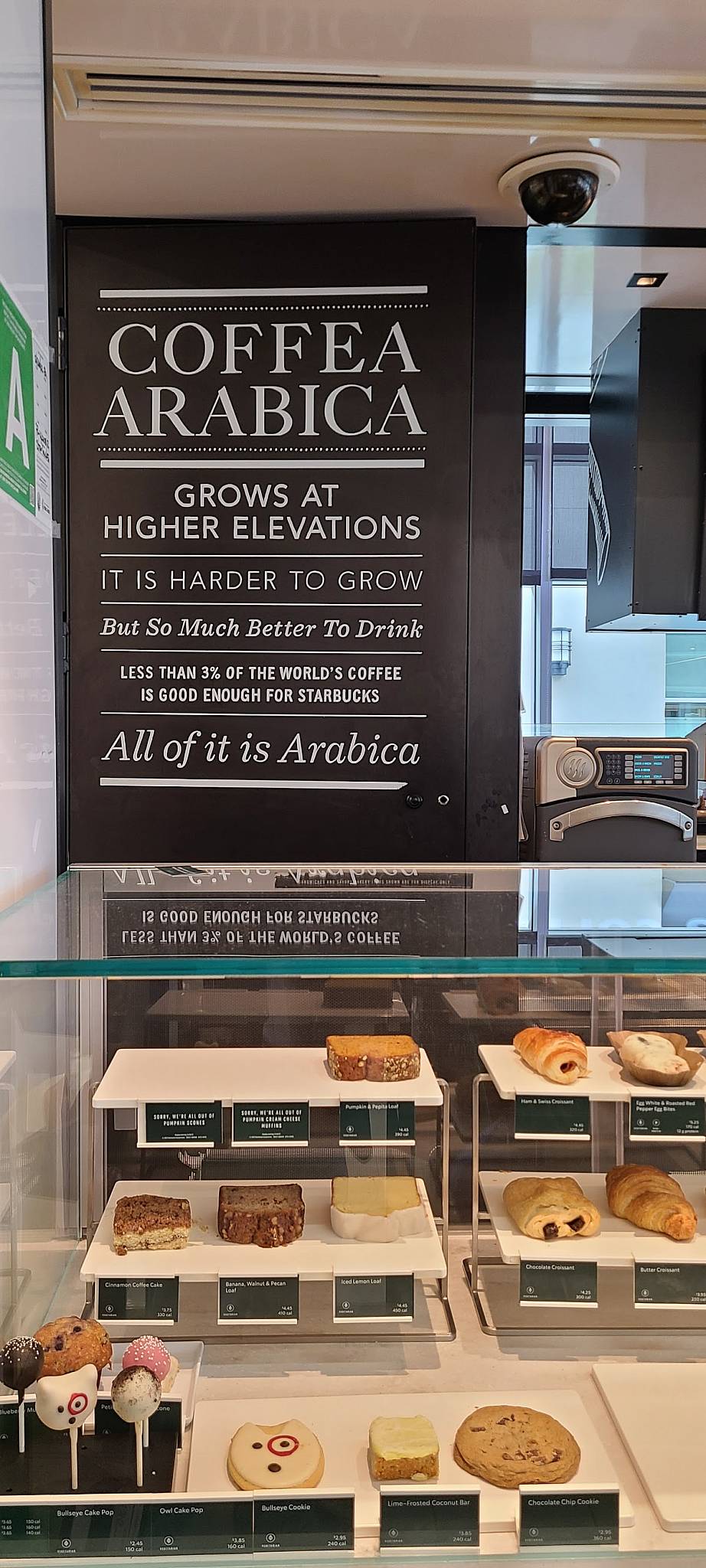 Menu at Starbucks in Target, Los Angeles, Sepulveda Blvd