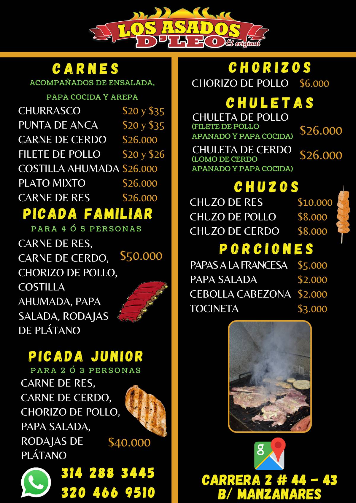 Carta del restaurante Los Asados D' Leo (El Original), Cali