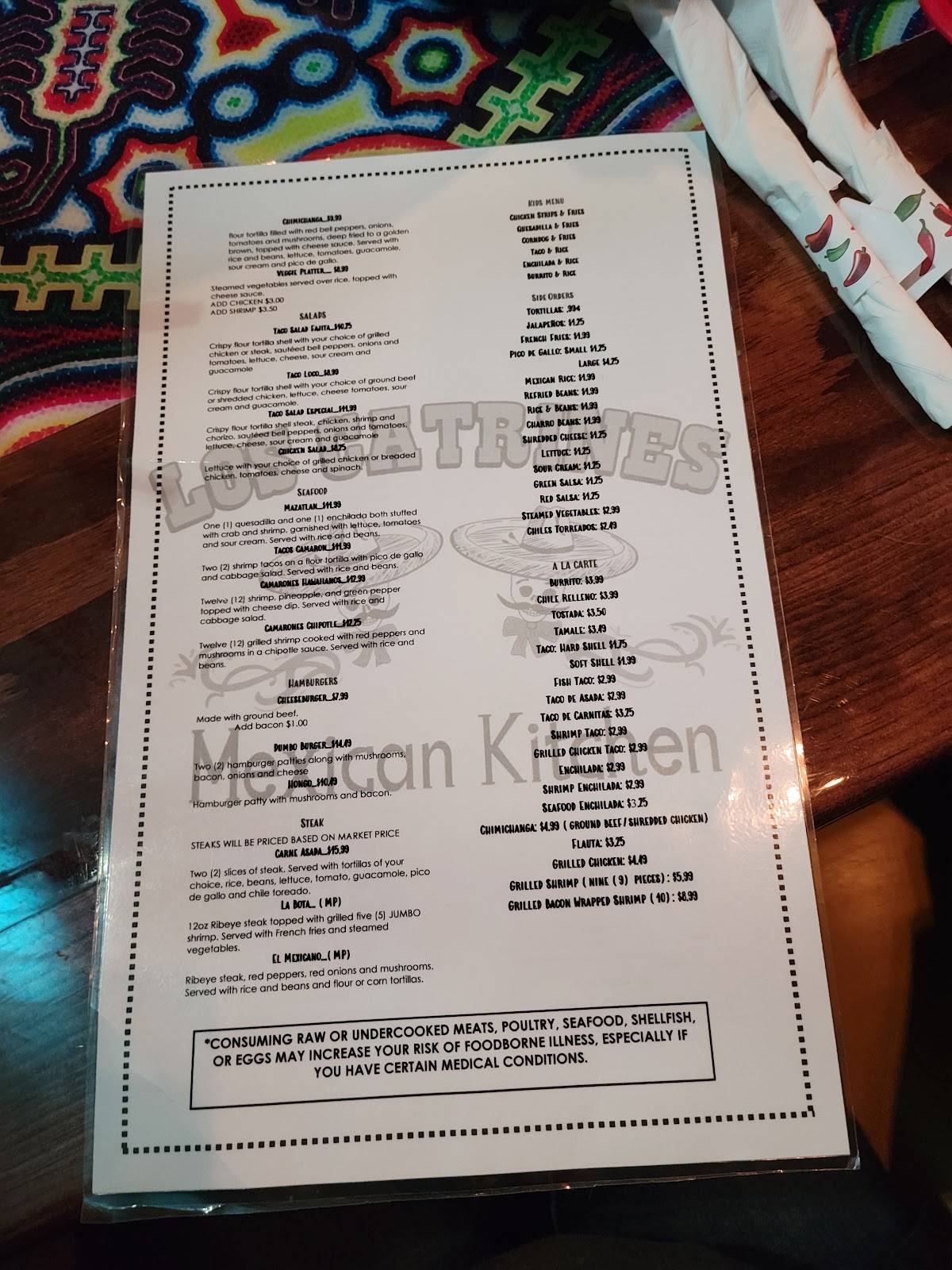 Menu at Los Catrines Mexican Kitchen pub & bar, Corning