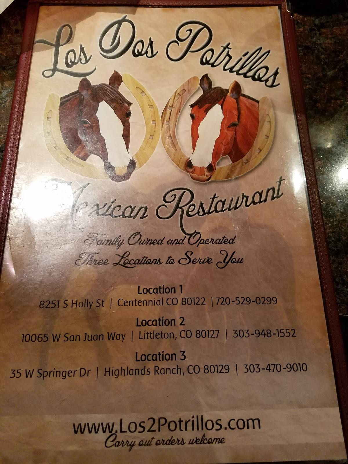 Menu at Los Dos Potrillos Mexican Restaurant, Centennial, S Holly St