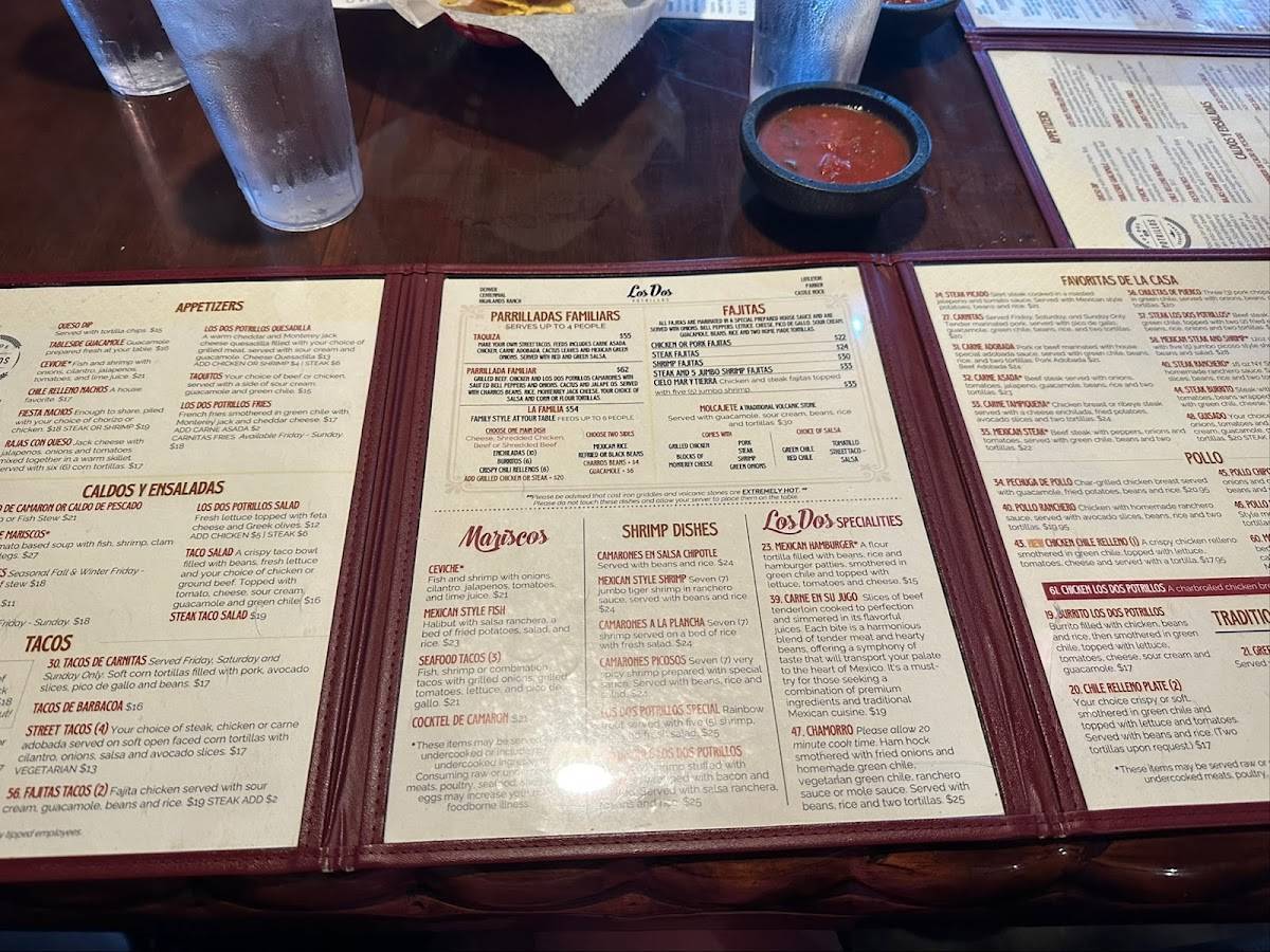 Menu at Los Dos Potrillos Mexican Restaurant, Centennial, S Holly St