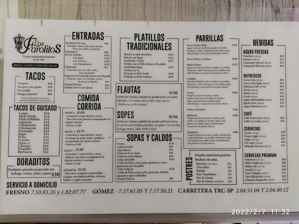 Carta del restaurante Los Farolitos - El Fresno, Torreón