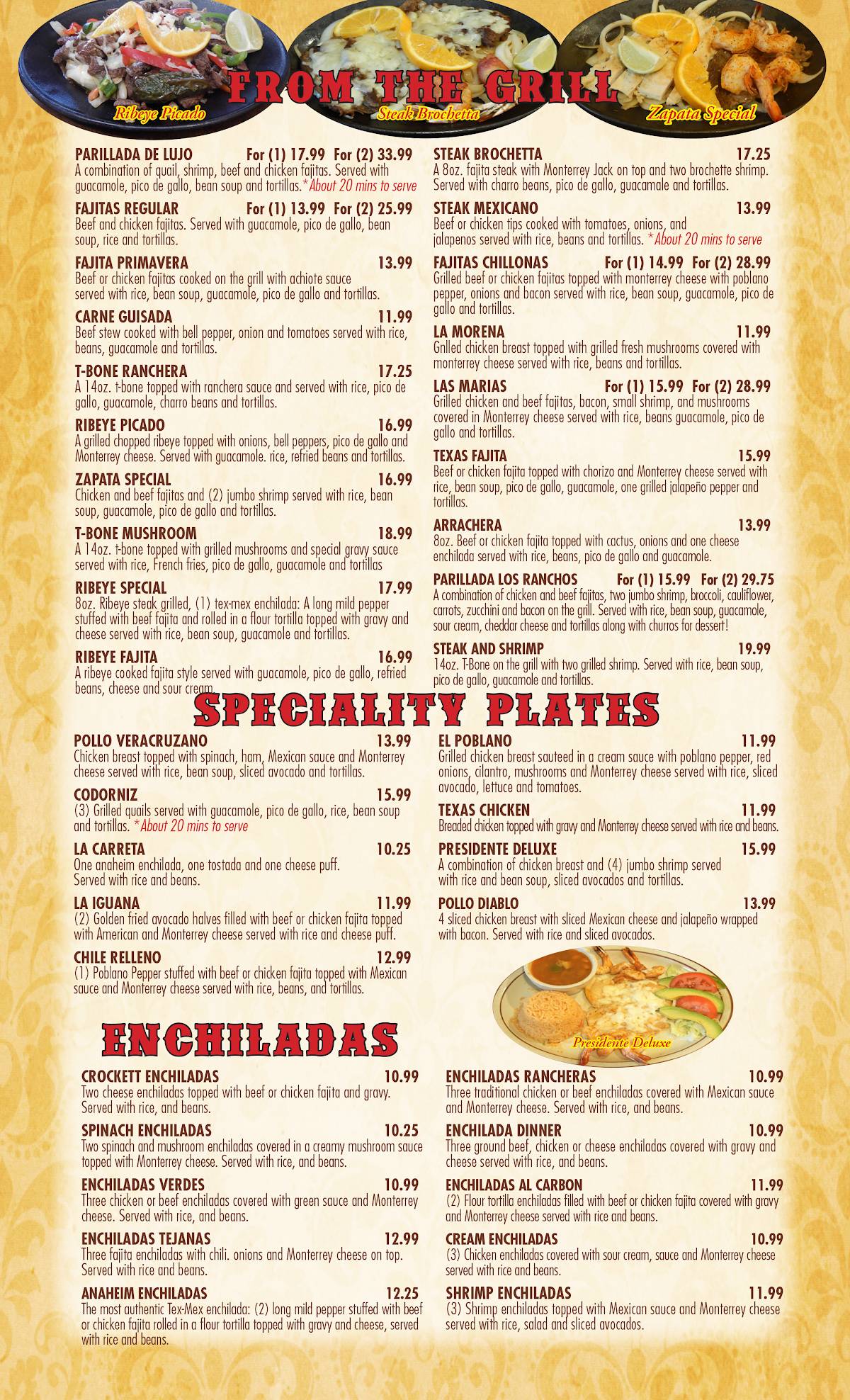 Menu at Los Ranchos Mexican Restaurant, Crockett, TX-304 Loop